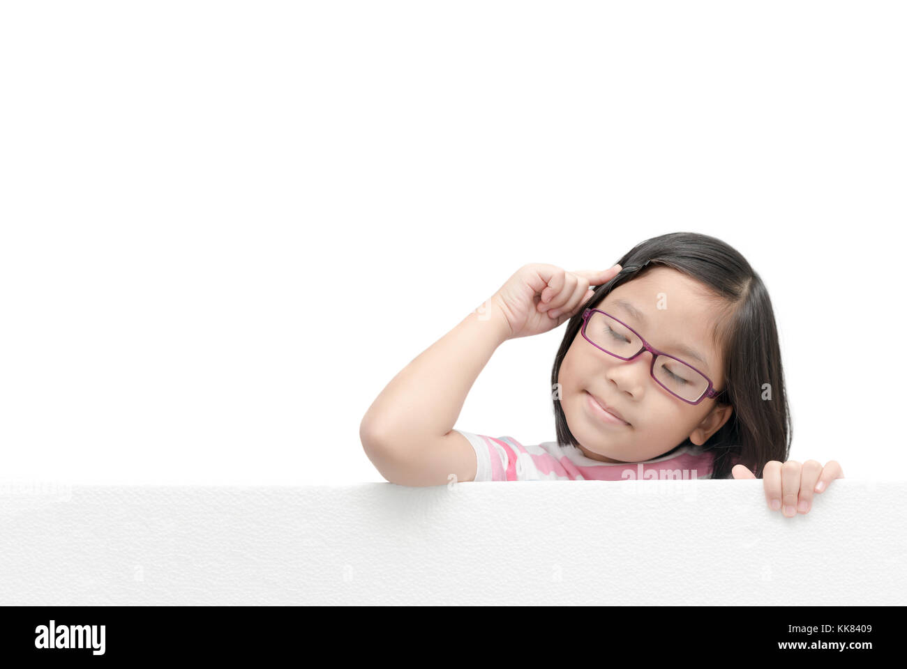 cute asian girl thinking isolated on white background, with copy space ...