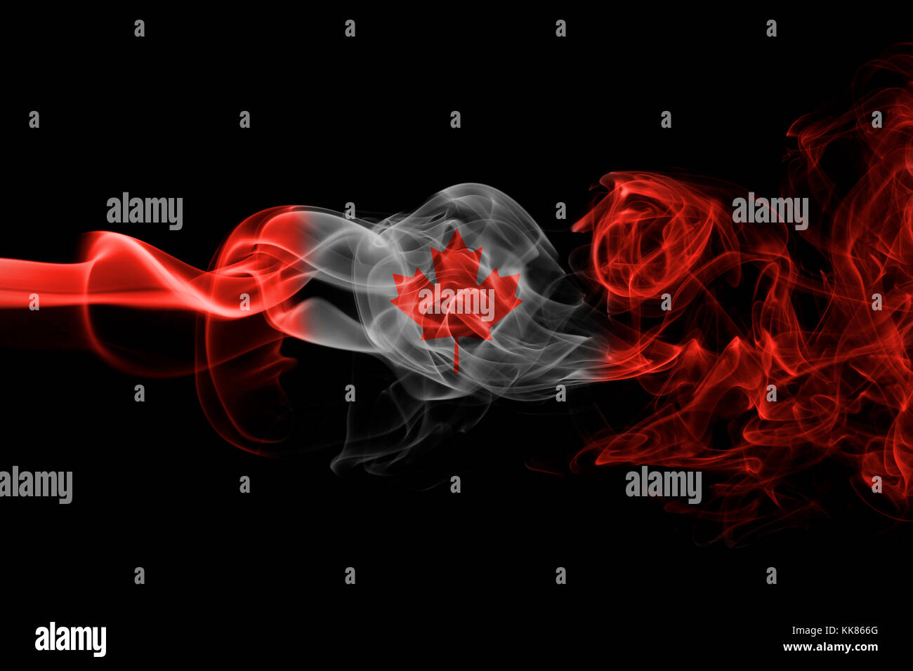 National smoke flag of Canada isolated on black background Stock Photo ...