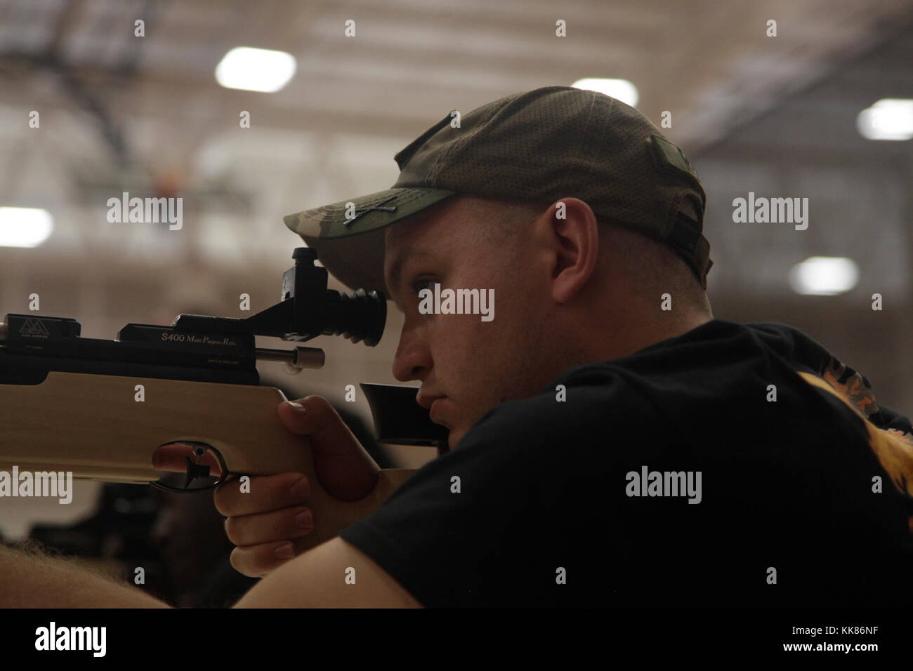 U.S. Army Spc. Nicholas Cathcart practaces for the Shooting event for ...