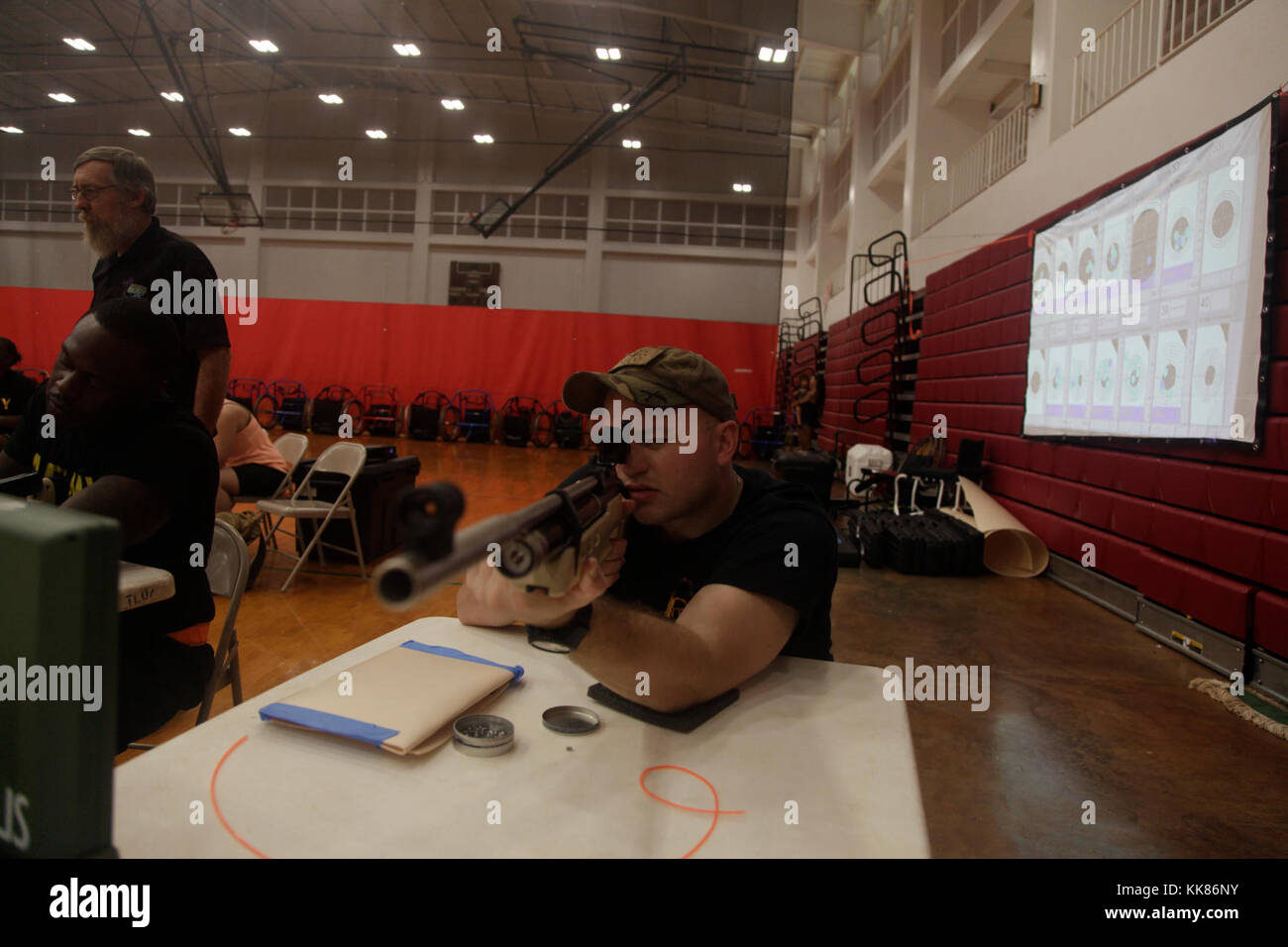 U.S. Army Spc. Nicholas Cathcart practaces for the Shooting event for ...