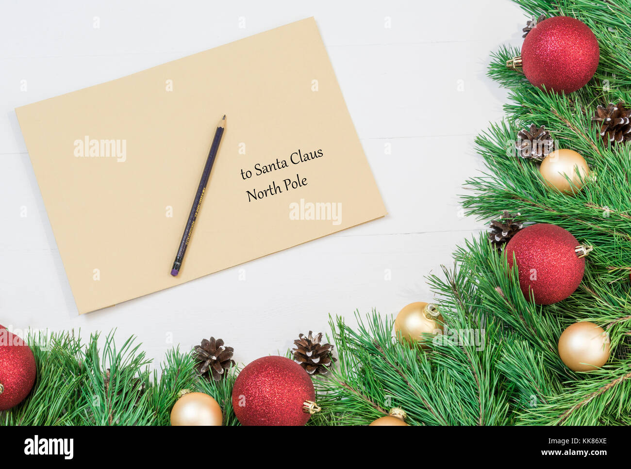 Letter to Santa Claus in Christmas frame decorated with red balls ...