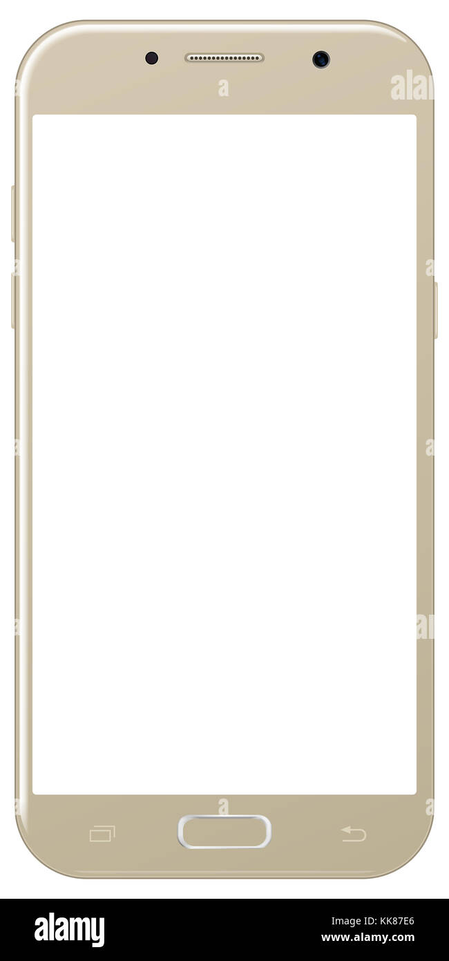 Brand new smartphone golden color with blank screen isolated on white ...