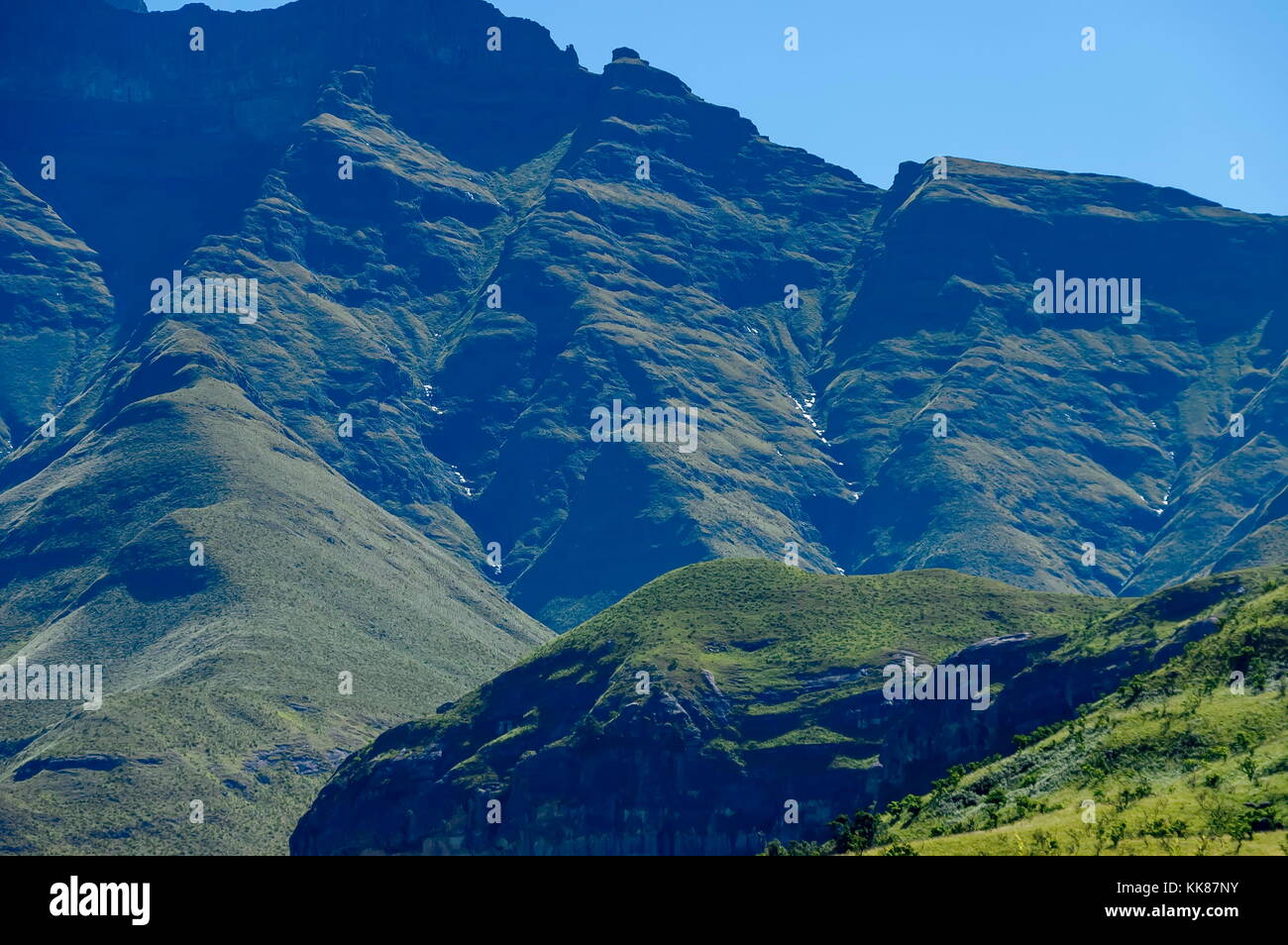 Big rocks and source of Thukela river in Drakensberg mountain, South ...