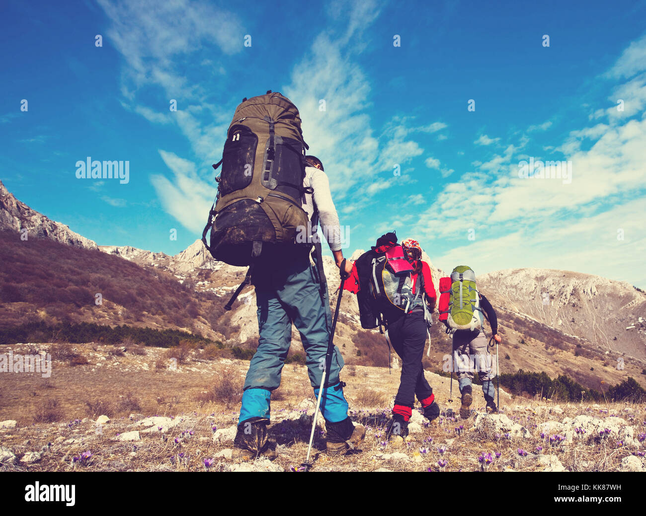 Hikers in mountains Stock Photo - Alamy