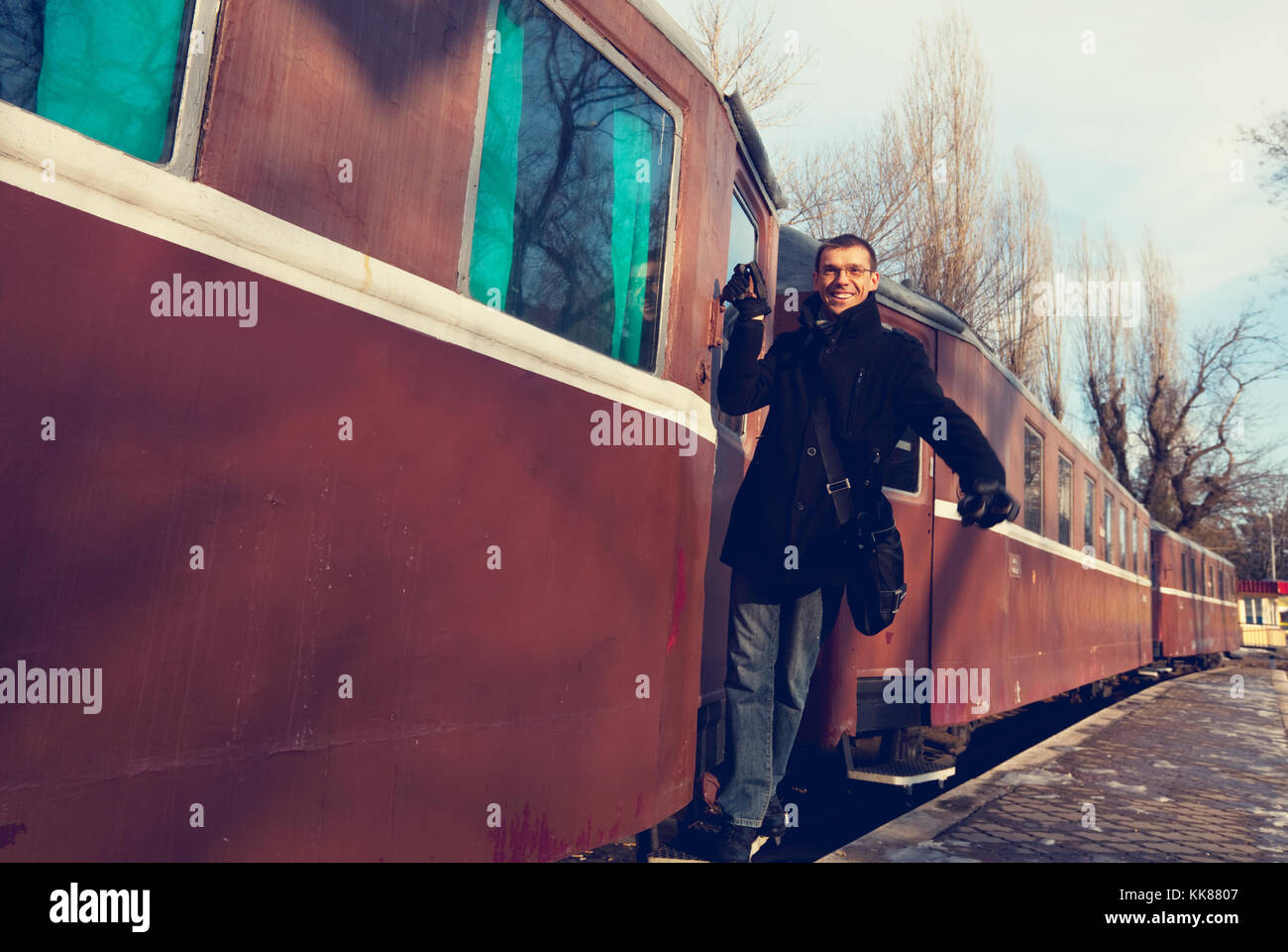 man on railroad station Stock Photo - Alamy