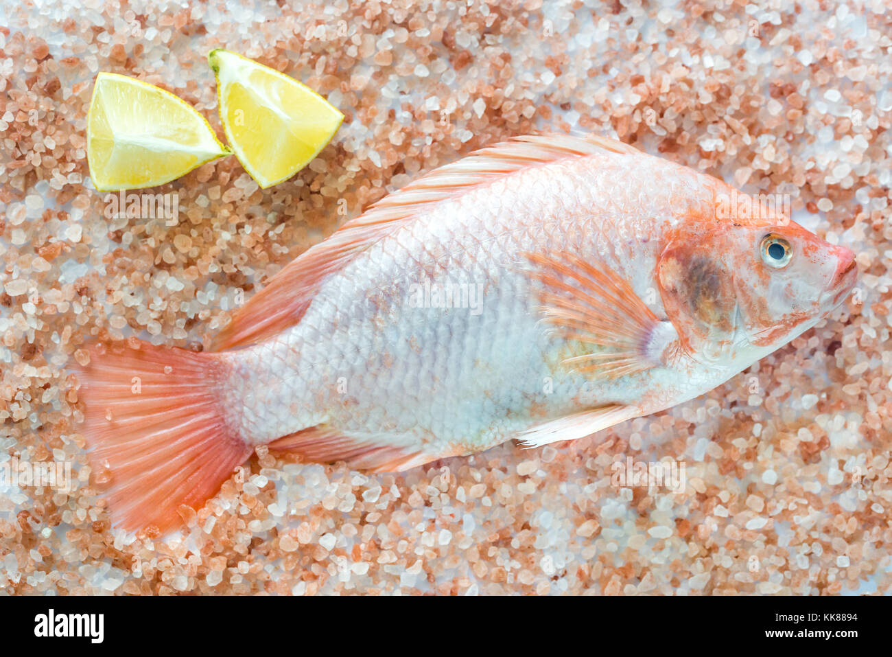 Fresh Tilapia with pink salt Stock Photo - Alamy