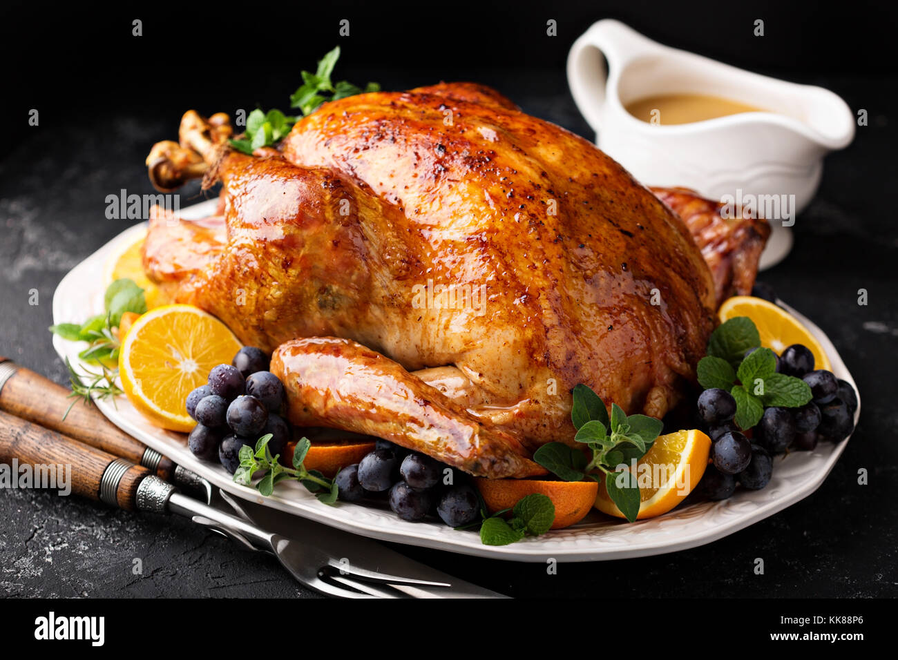 Festive celebration roasted turkey for Thanksgiving Stock Photo - Alamy