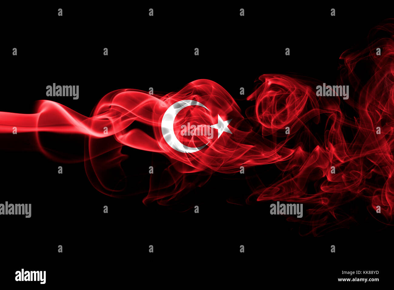 National smoke flag of Turkey isolated on black background Stock Photo ...