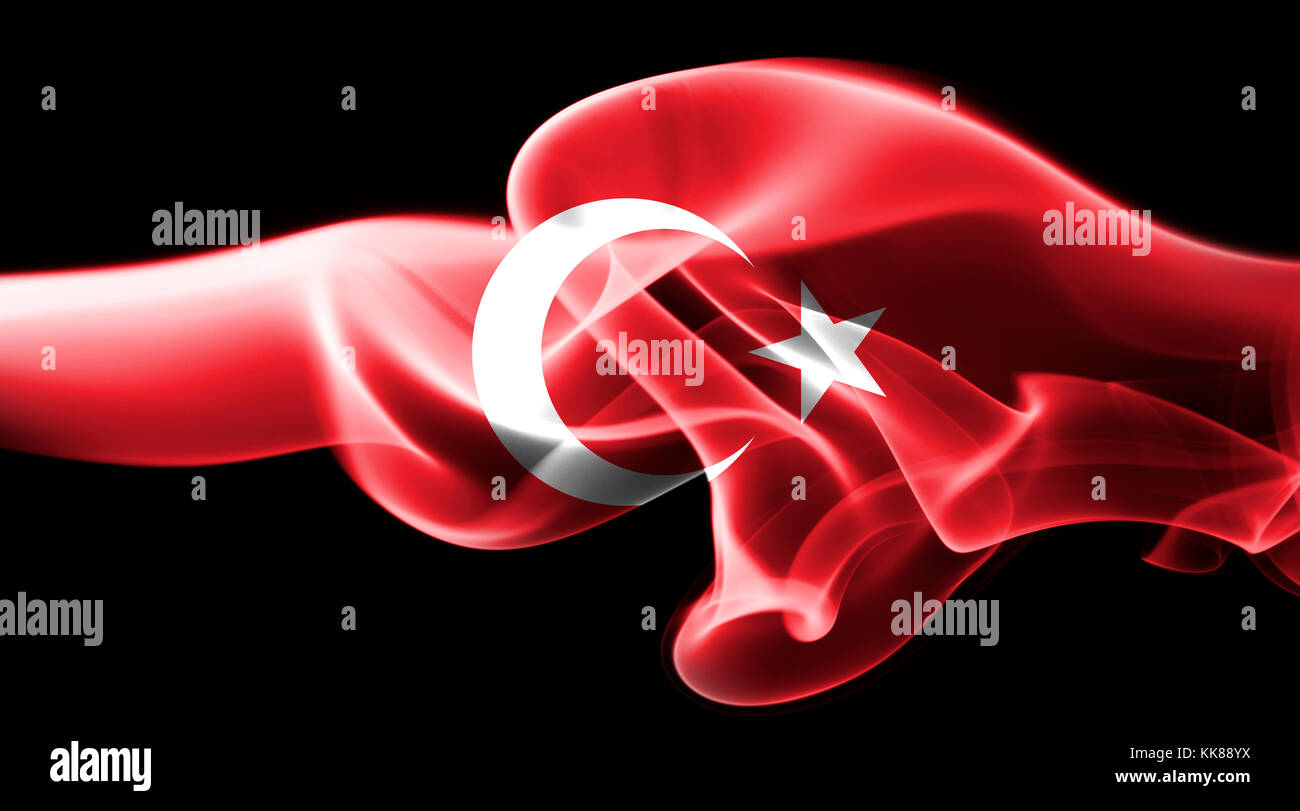 National smoke flag of Turkey isolated on black background Stock Photo ...