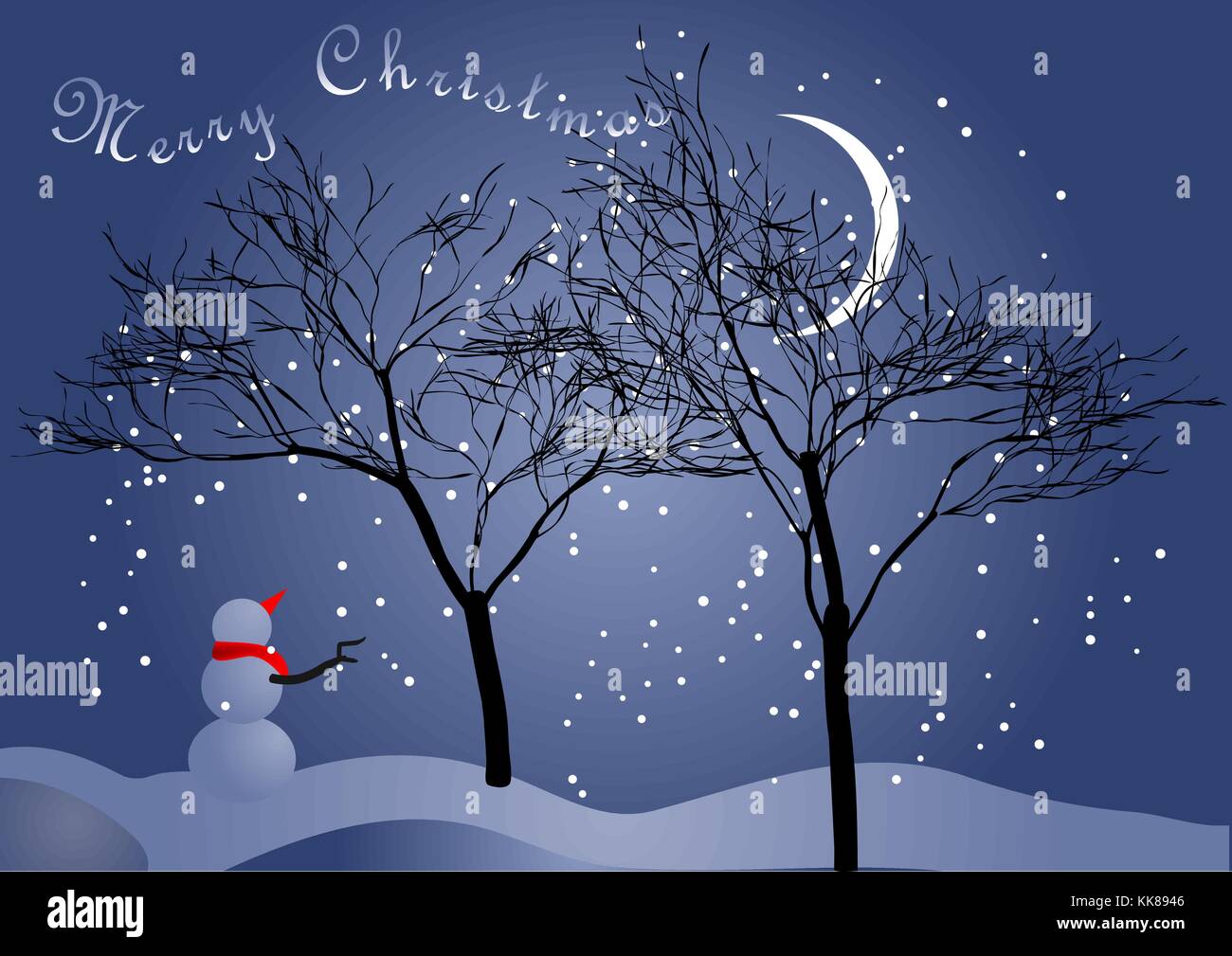 winter night sky with a moon and snowman Stock Vector Image & Art - Alamy