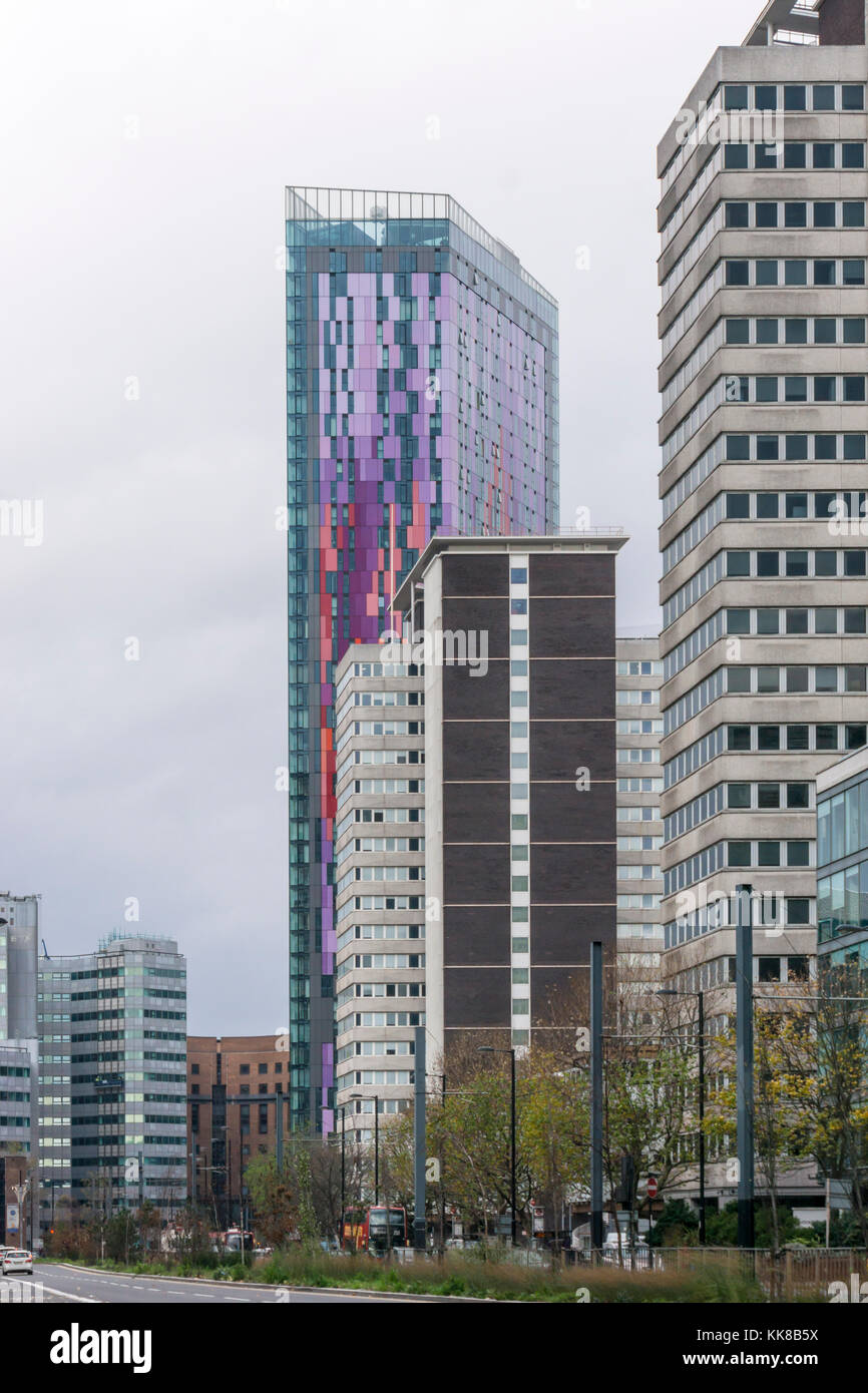 The colourful tower block of Saffron Square, Croydon designed by Rolfe ...
