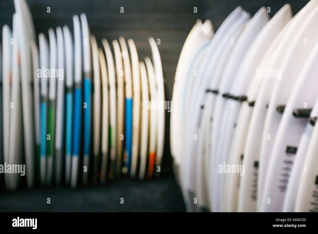 Set of different new white surf boards Stock Photo - Alamy