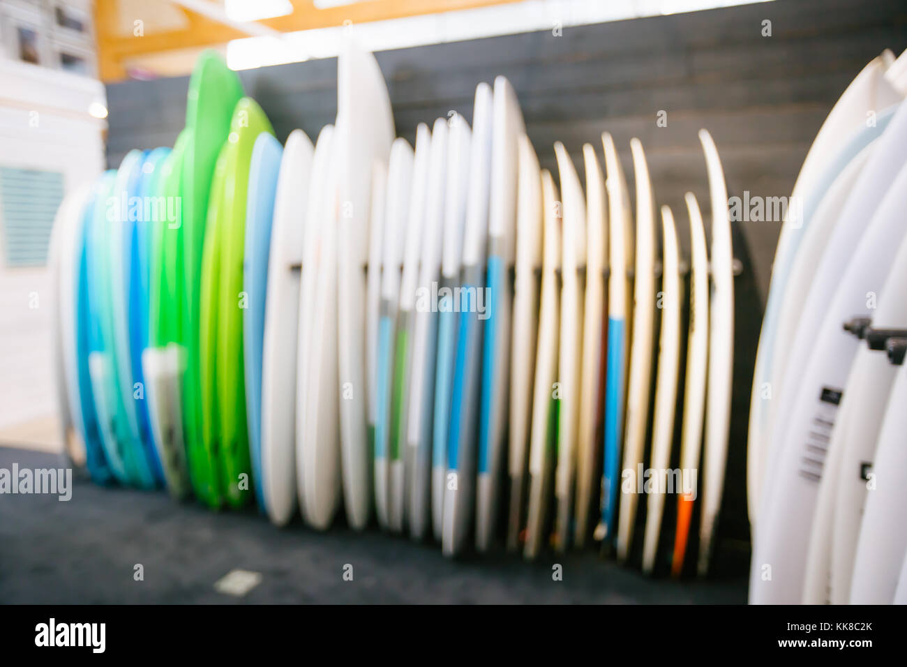 Set of different new white surf boards Stock Photo - Alamy