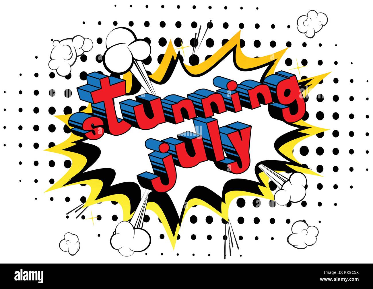 Stunning July - Comic book style word on abstract background Stock ...