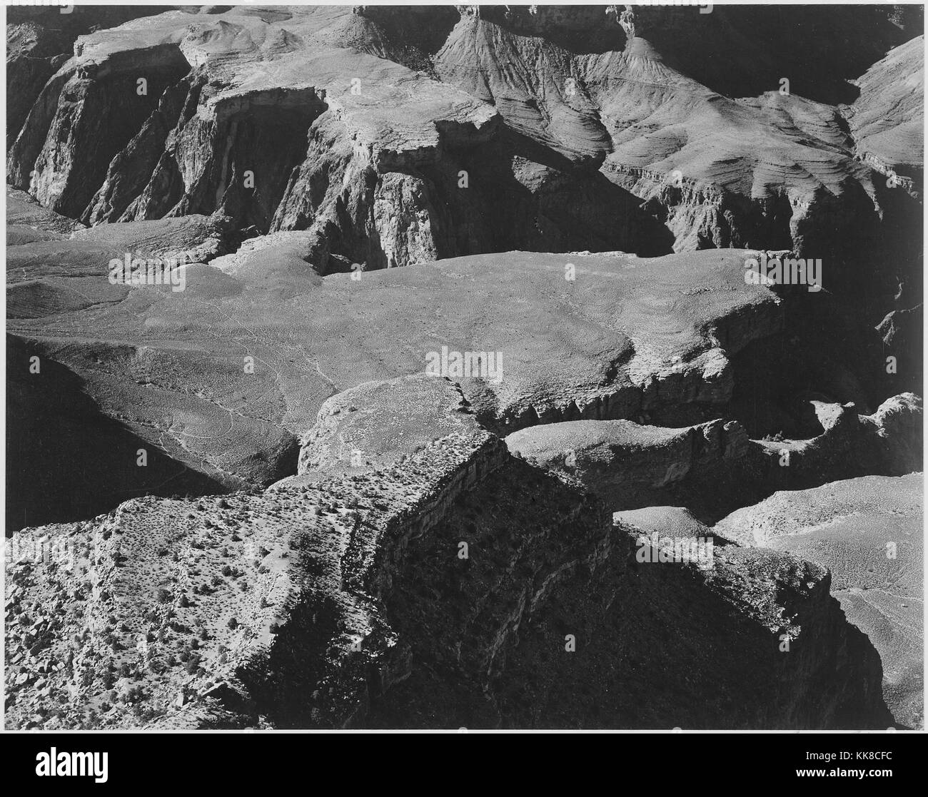 Black and white photograph, view from Yava Point, rock formations and ...