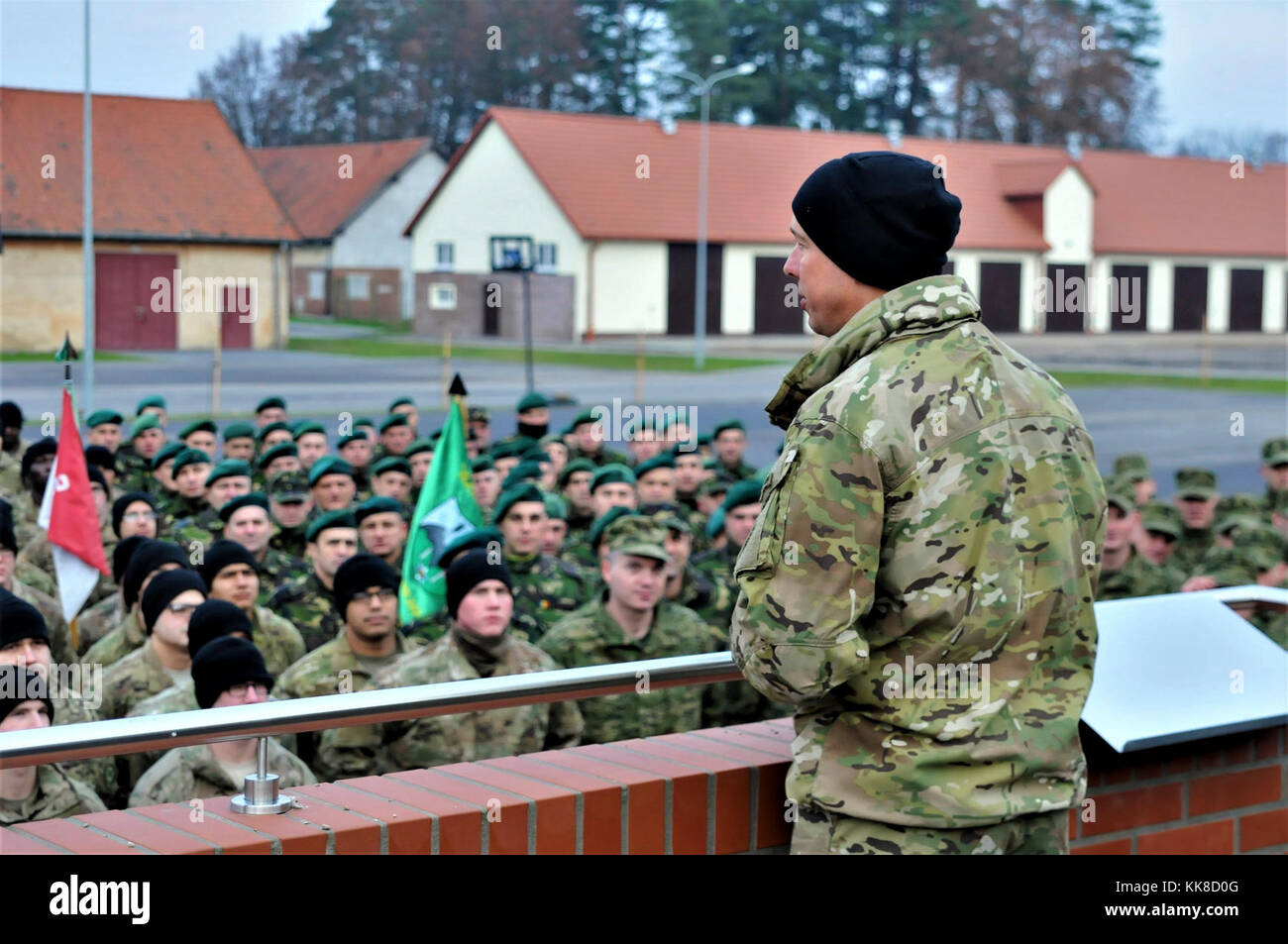 Lt. Col. Scott Cheney, the Battle Group Poland commander, addresses the ...