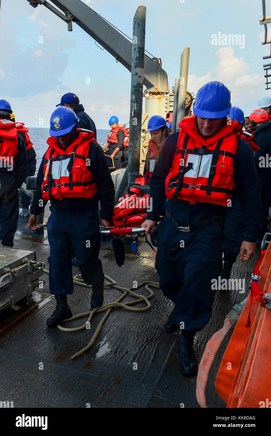 MEDITERRANEAN SEA (Nov. 27, 2017) Sailors carry a simulated man ...