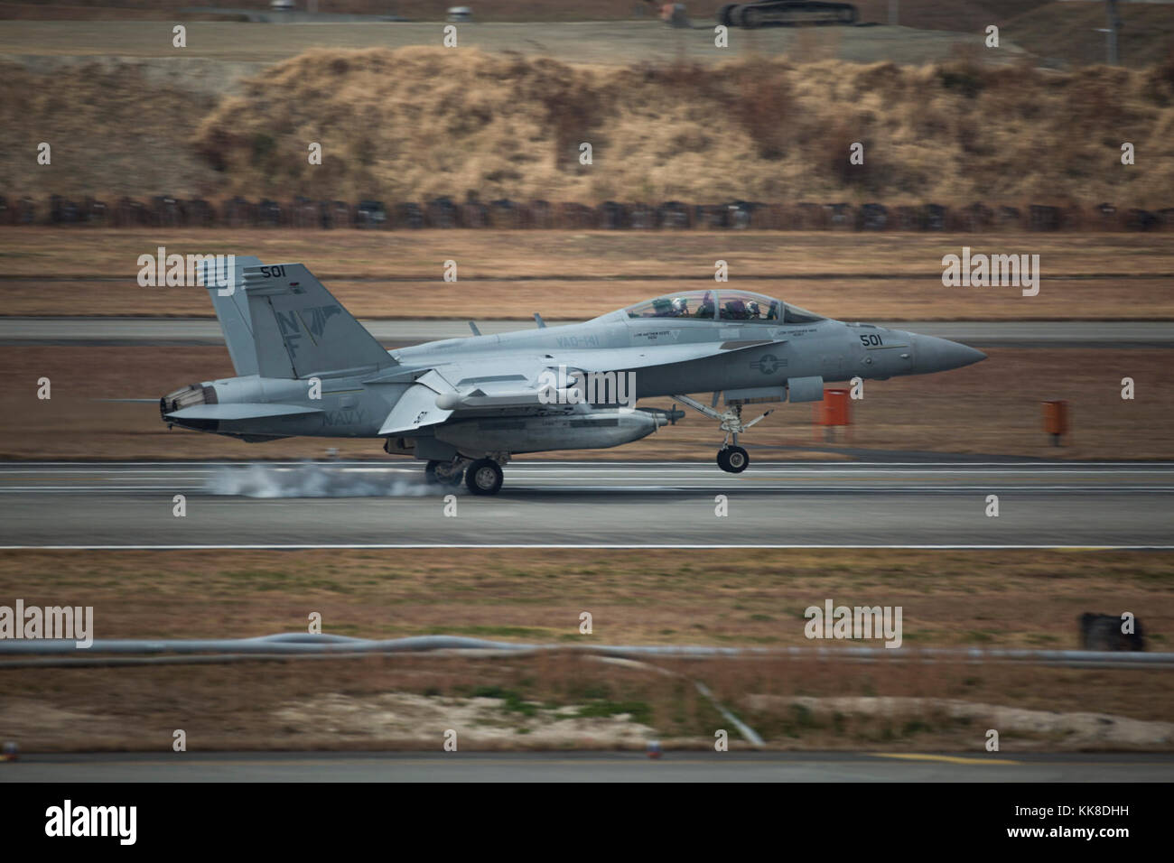 An EA-18G Growler with Electronic Attack Squadron (VAQ) 141 lands at ...