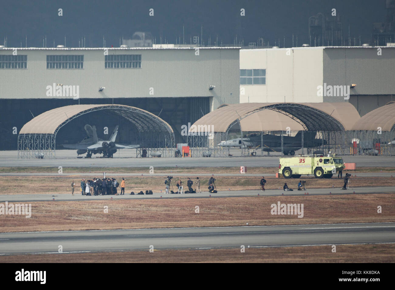 Members of the press gather on the flight line at Marine Corps Air ...