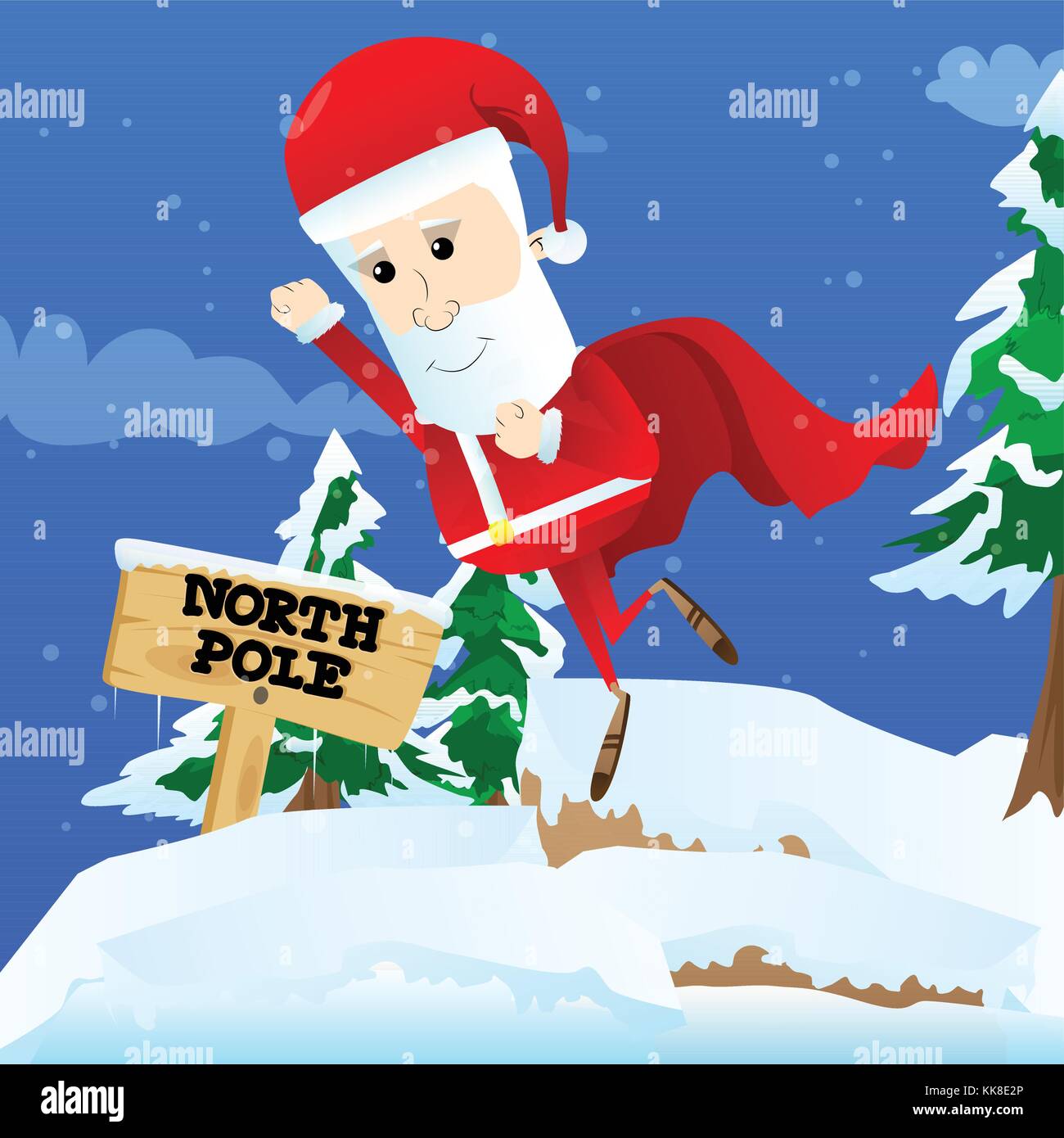 Santa Claus as a superhero, wearing a cape. Vector cartoon character ...