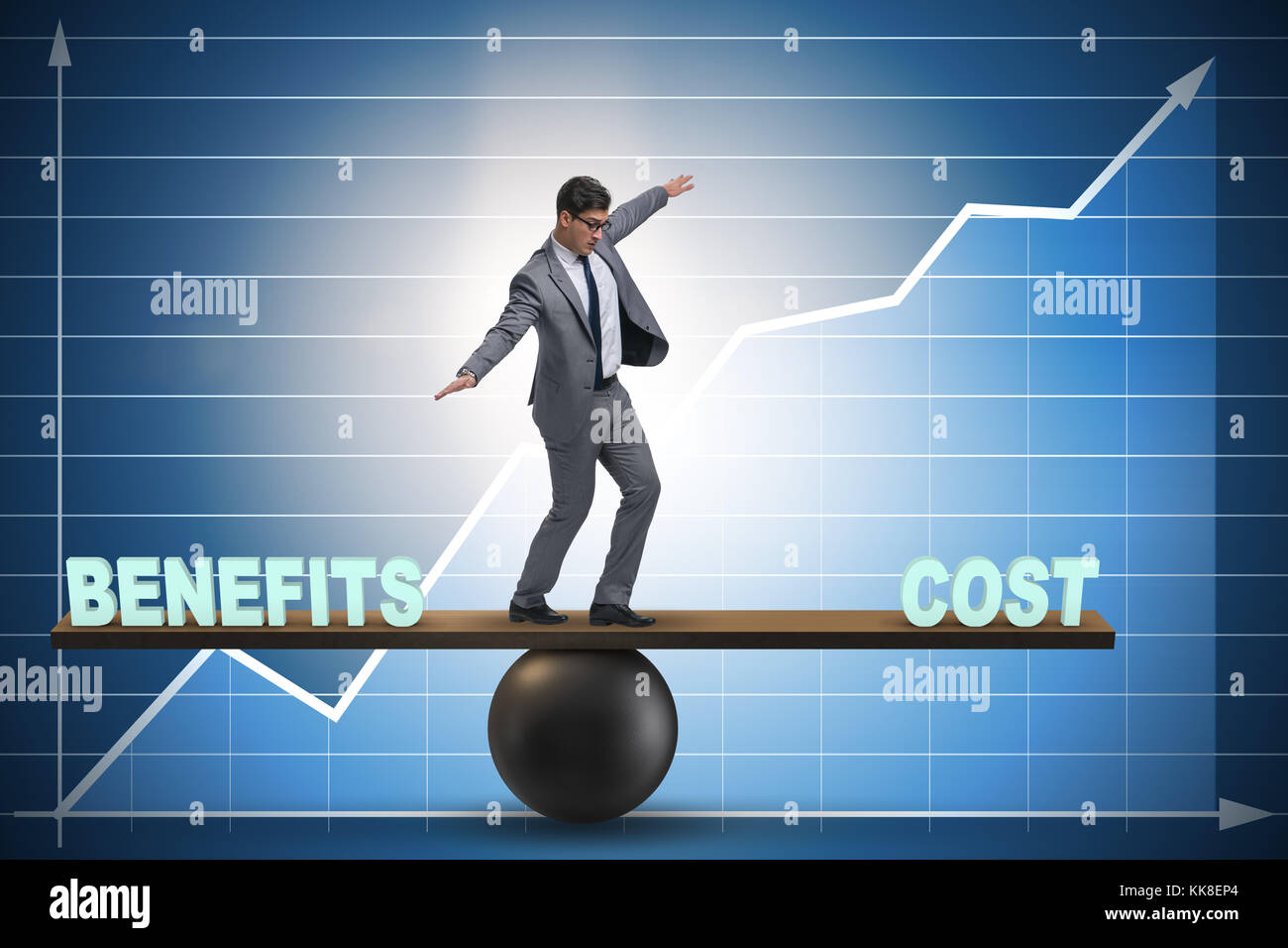 Businessman balancing between cost and benefit in business concept ...