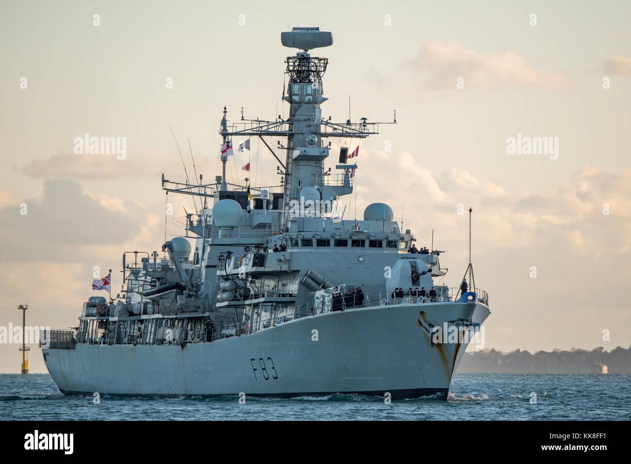 The Type 23 Frigate, HMS St Albans, returning to her Portsmouth Base ...