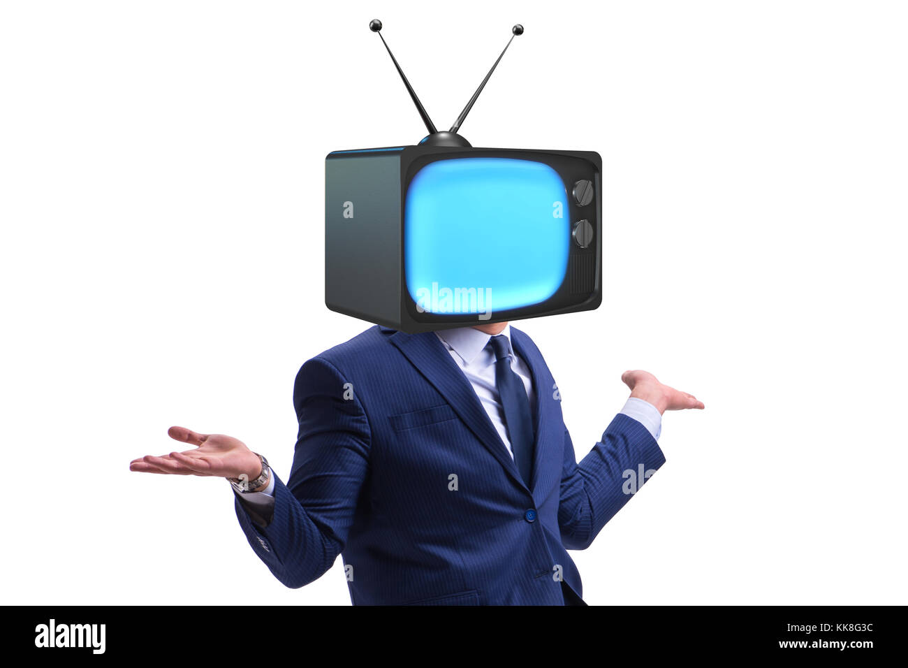 Man with television head in tv addiction concept Stock Photo - Alamy