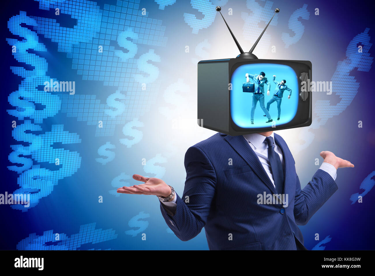 Man with television head in tv addiction concept Stock Photo - Alamy