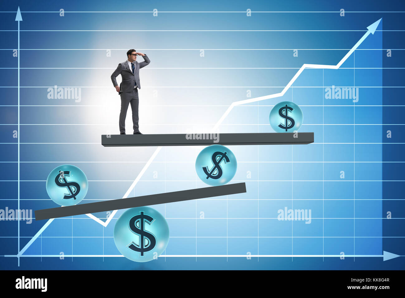 Businessman balancing in financial dollar concept Stock Photo - Alamy