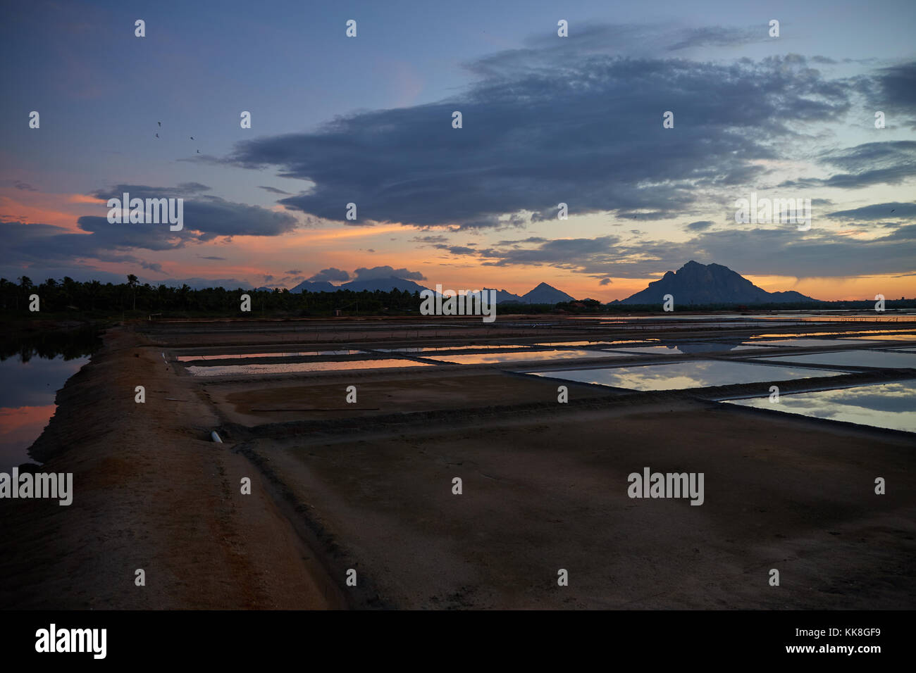 golden color sunset sky evening at salt pan background Stock Photo - Alamy
