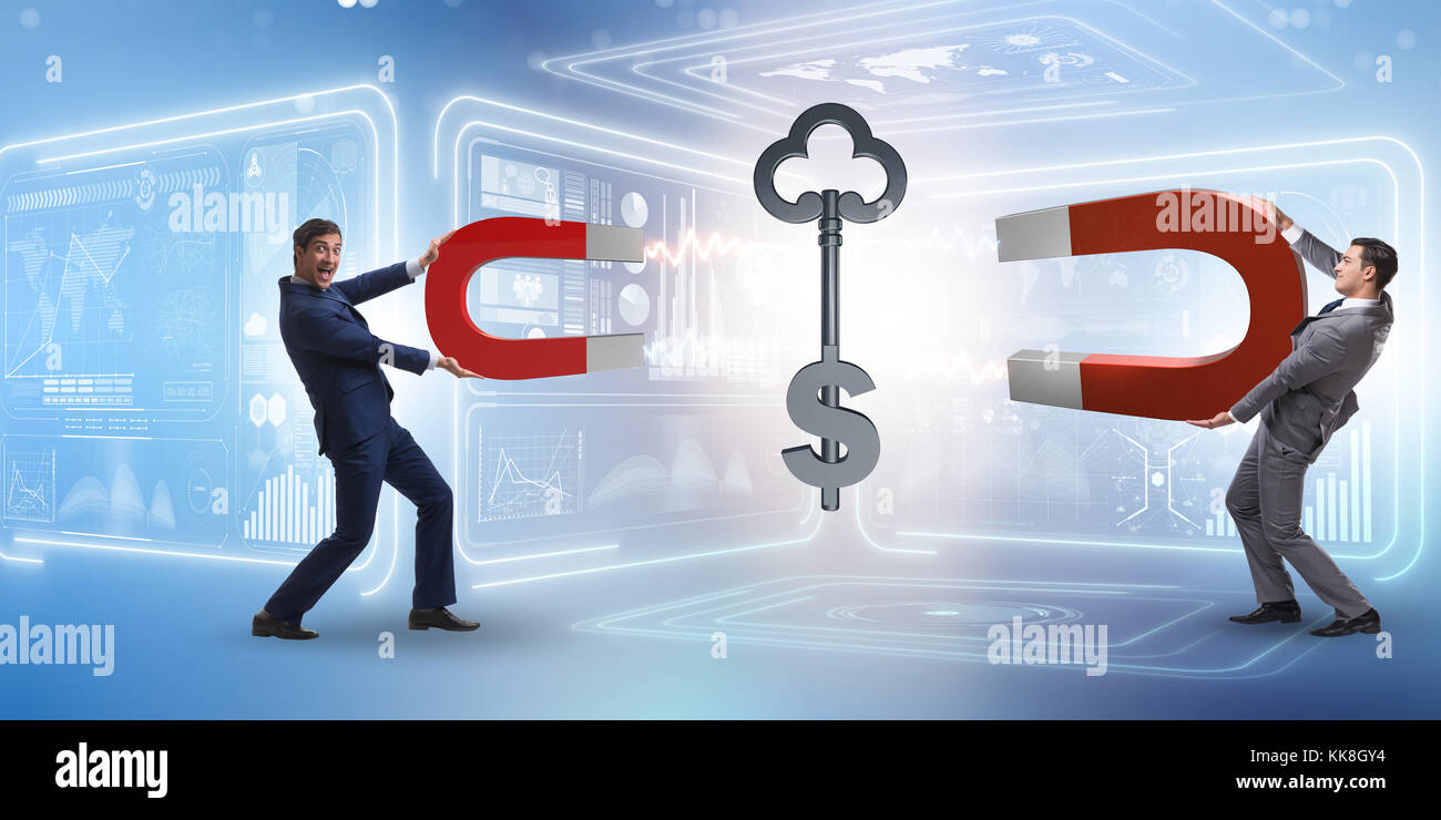Businessman catching dollar key with horseshoe magnet Stock Photo - Alamy