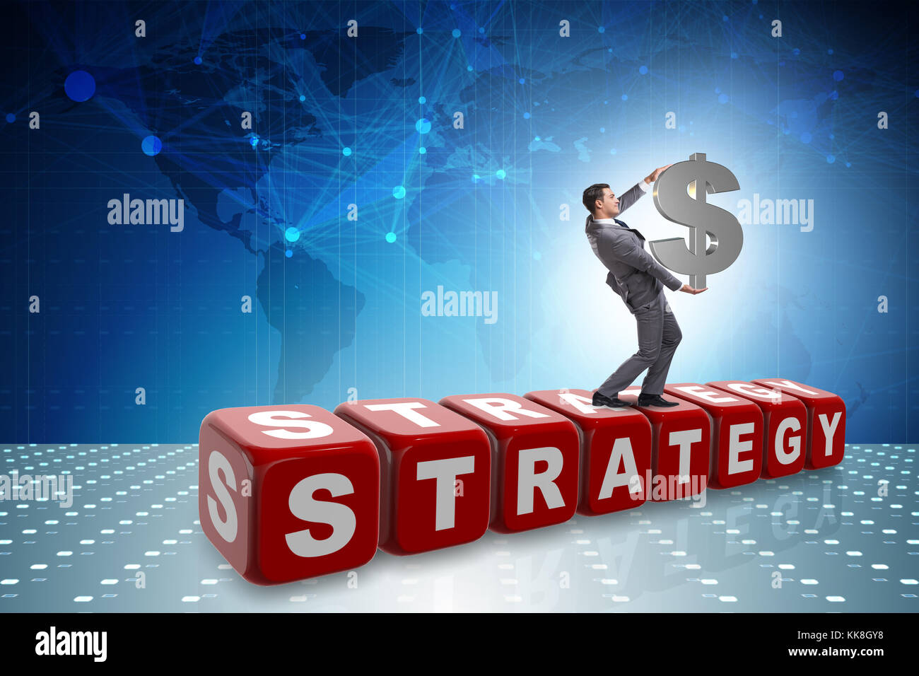Businessman holding dollar sign in strategy concept Stock Photo - Alamy