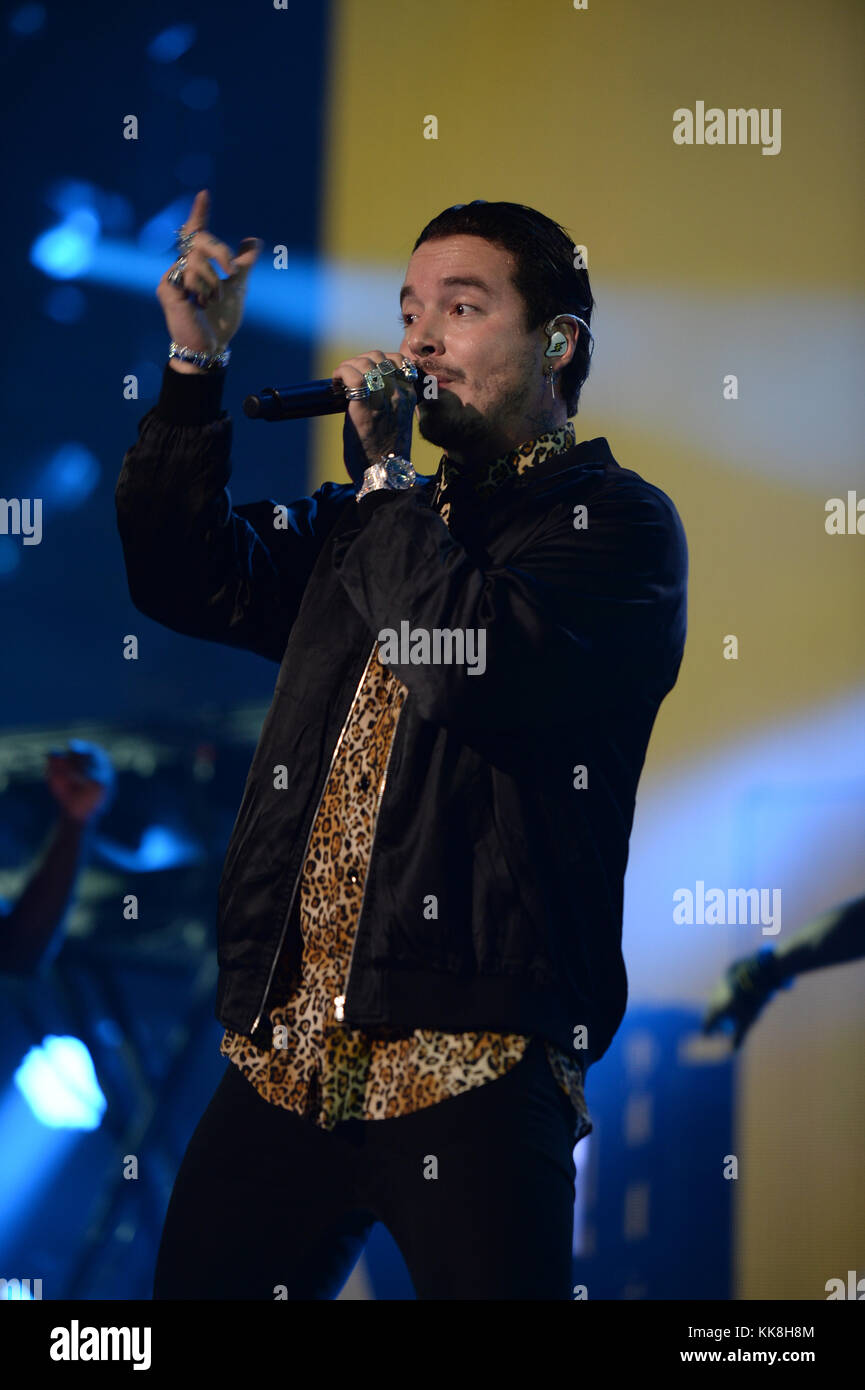 MIAMI, FL - NOVEMBER 05: J Balvin performs on stage at iHeartRadio ...