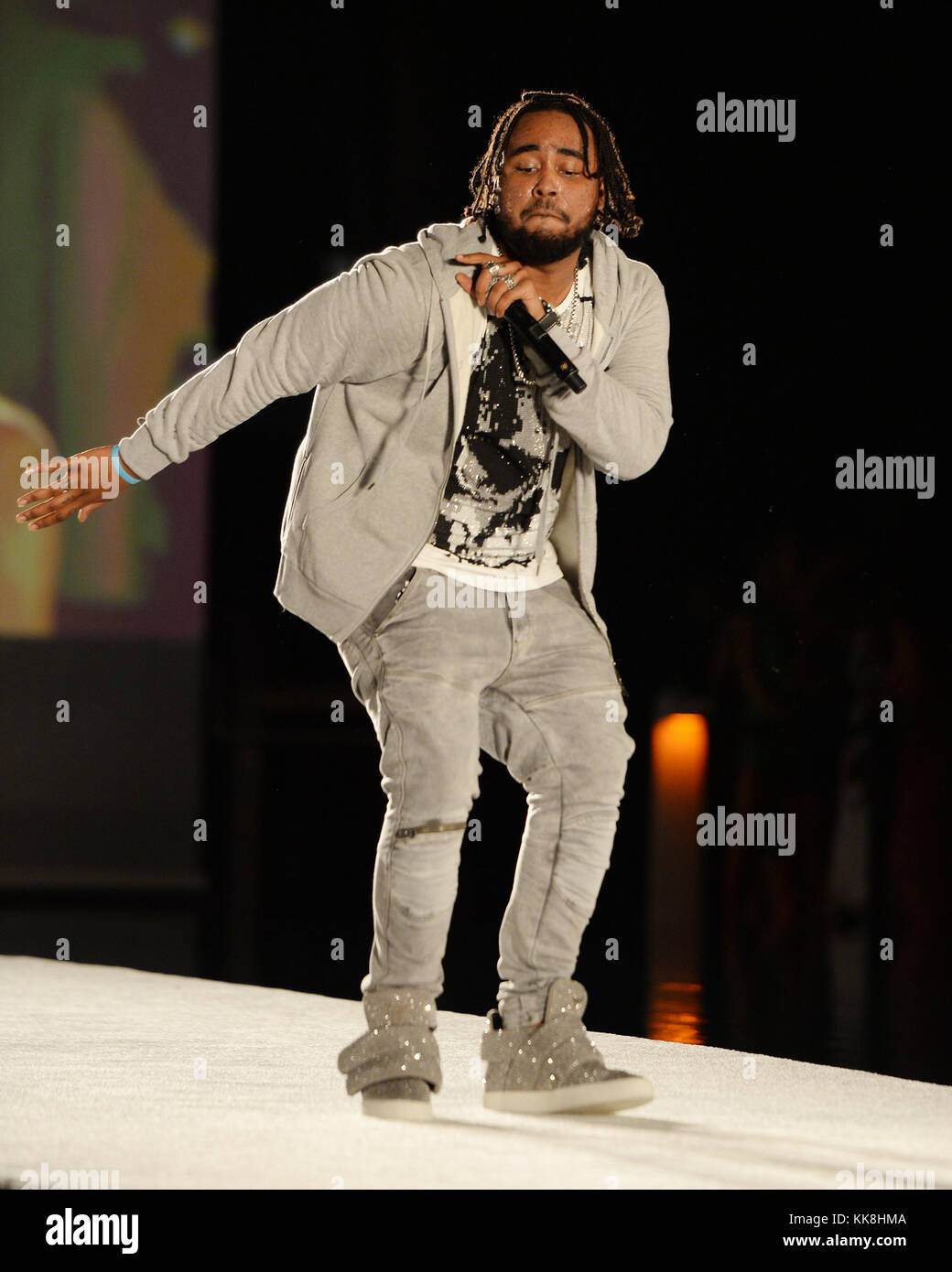 MIAMI BEACH, FL - JULY 14: Kent Jones performs on the runway of Kay ...
