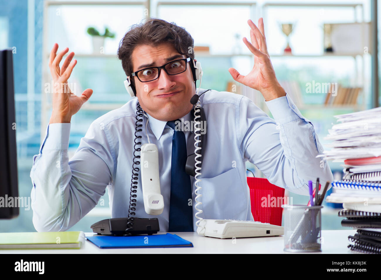 Unhappy angry call center worker frustrated with workload Stock Photo ...