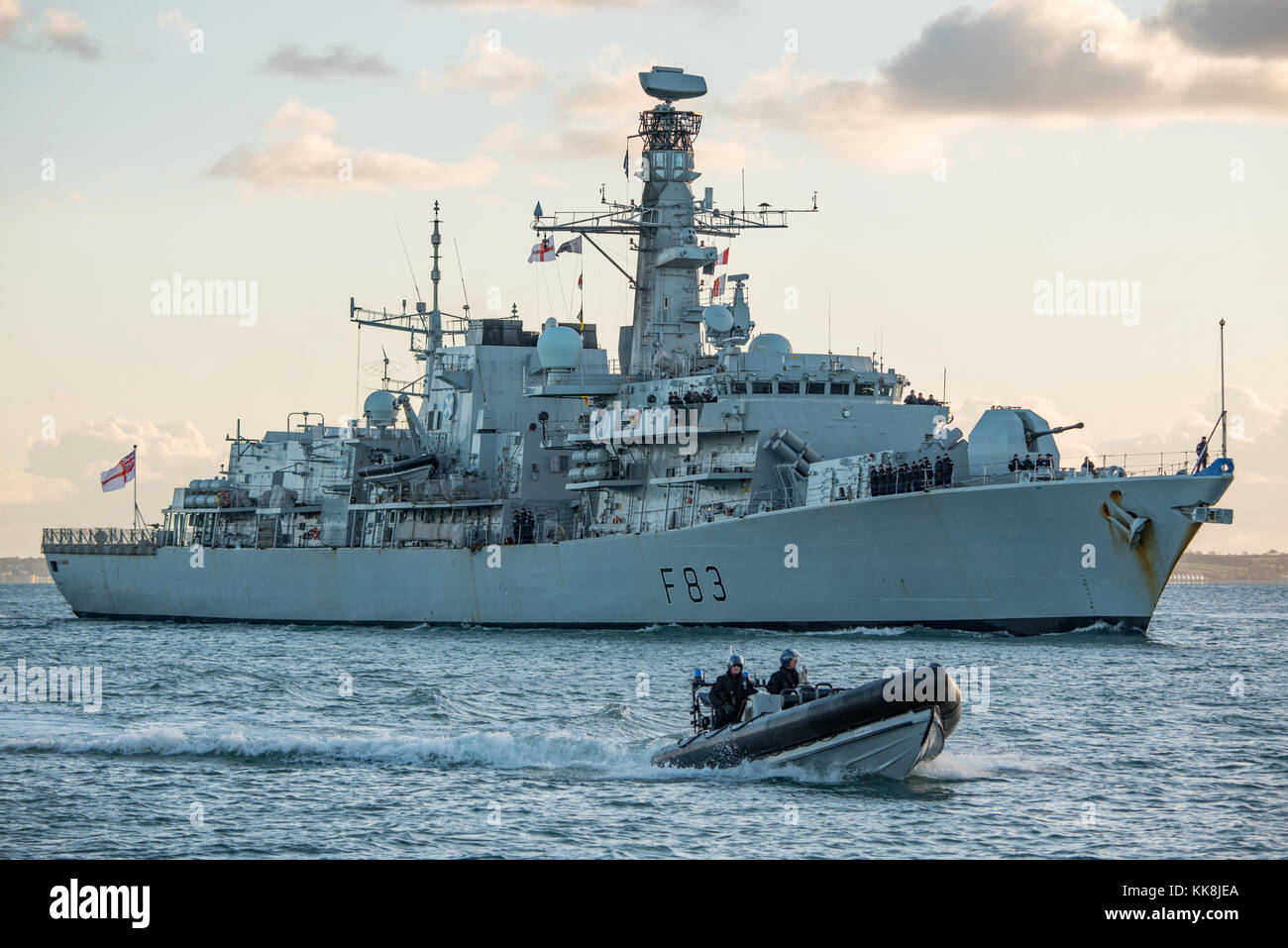 The Type 23 Frigate, HMS St Albans, returning to her Portsmouth Base ...