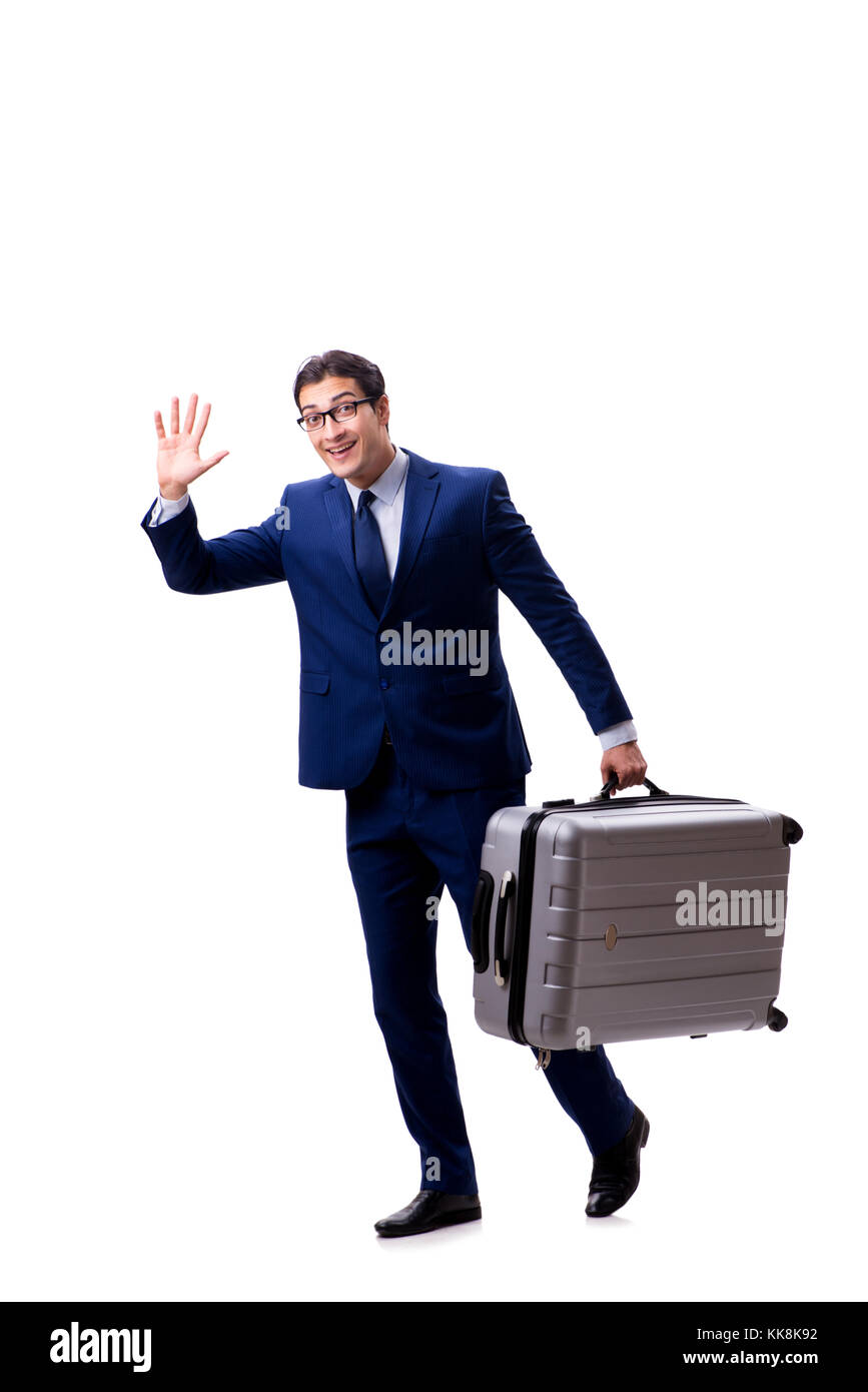 Young businessman with suitcase isolated on white background Stock ...
