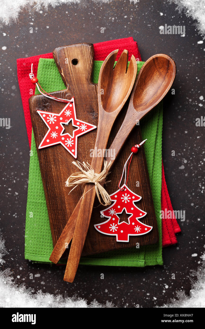 Christmas cooking table and utensils. Top view Stock Photo - Alamy