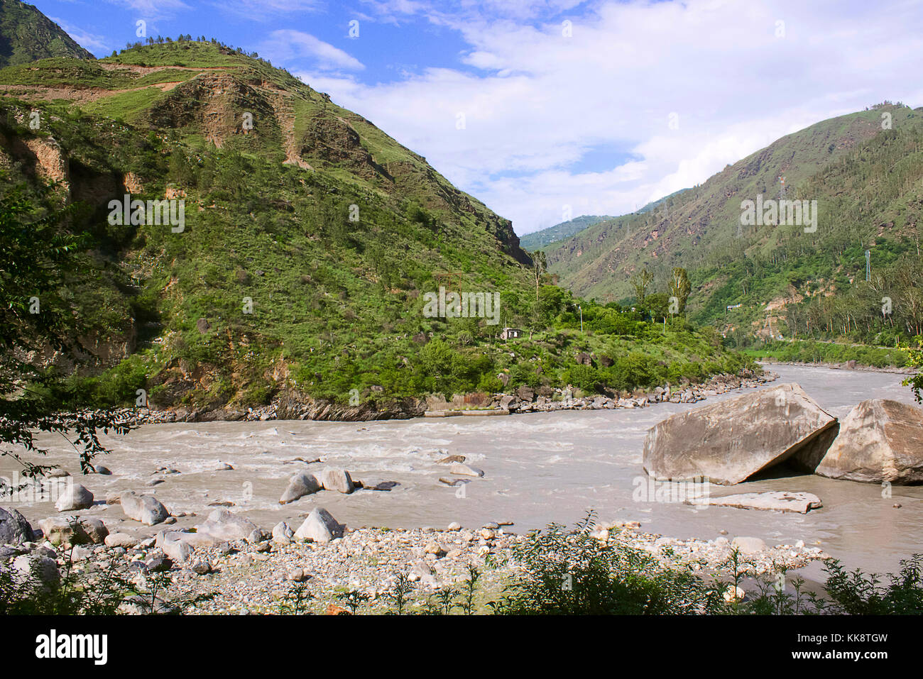 Landscape at Sutlej river. Longest of the five tributaries of the Indus ...