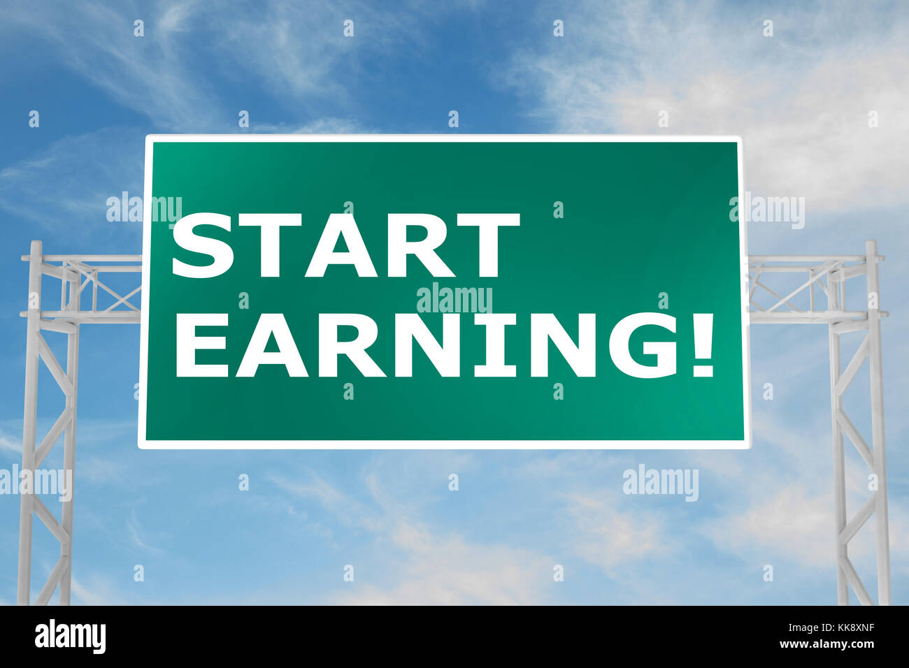 3D illustration of "START EARNING!" script on road sign Stock Photo - Alamy