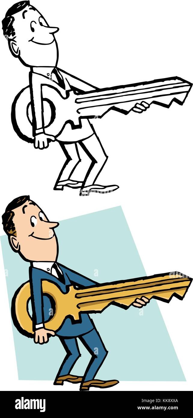 A smiling businessman holding a giant golden key Stock Vector Image ...