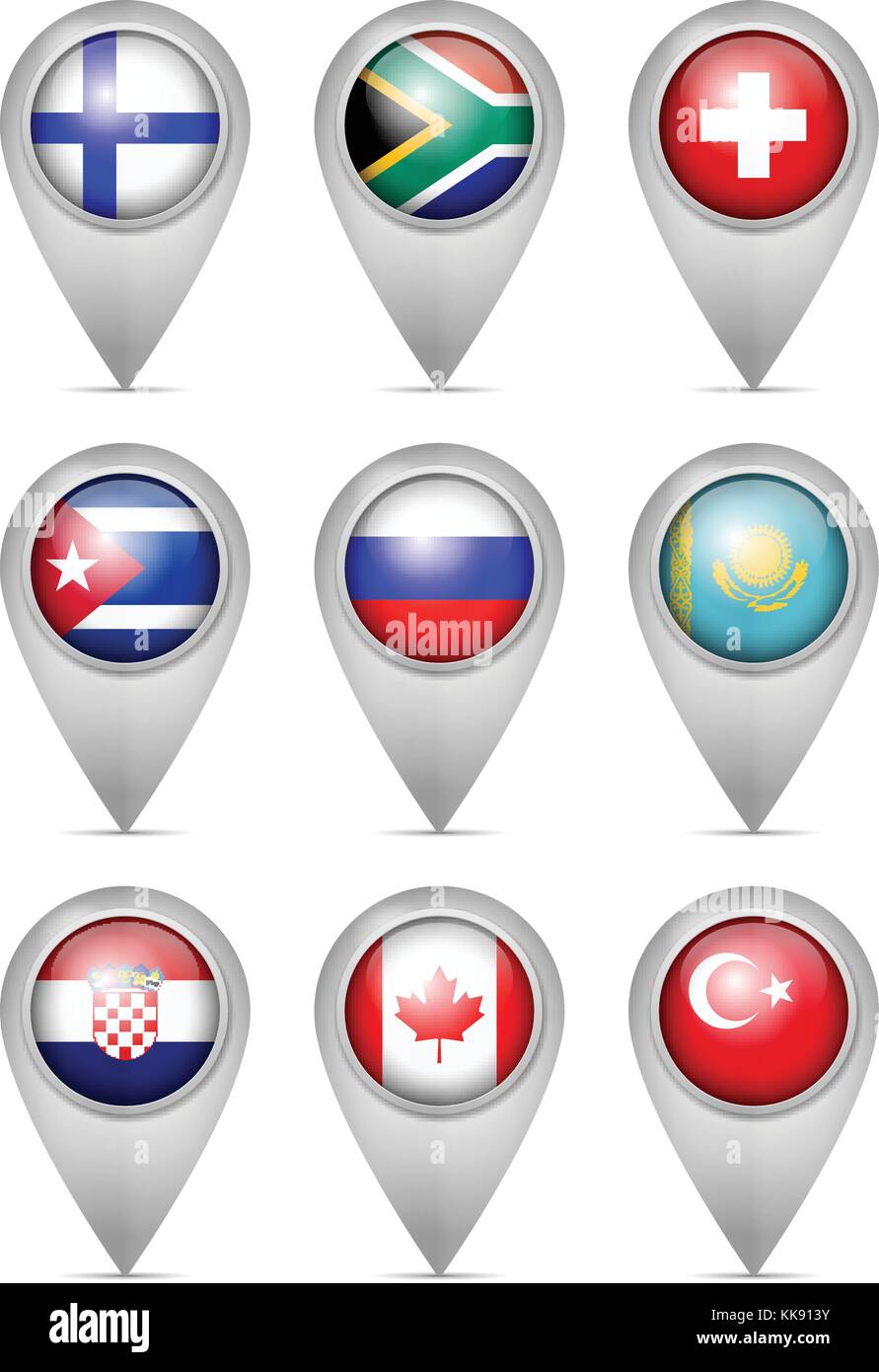 Map marker national flag set on a white background Stock Vector Image ...