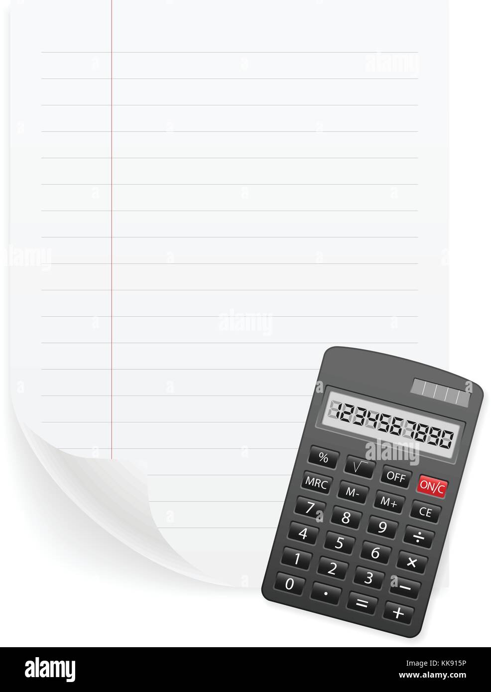 Notebook sheet and calculator ona white background Stock Vector Image ...