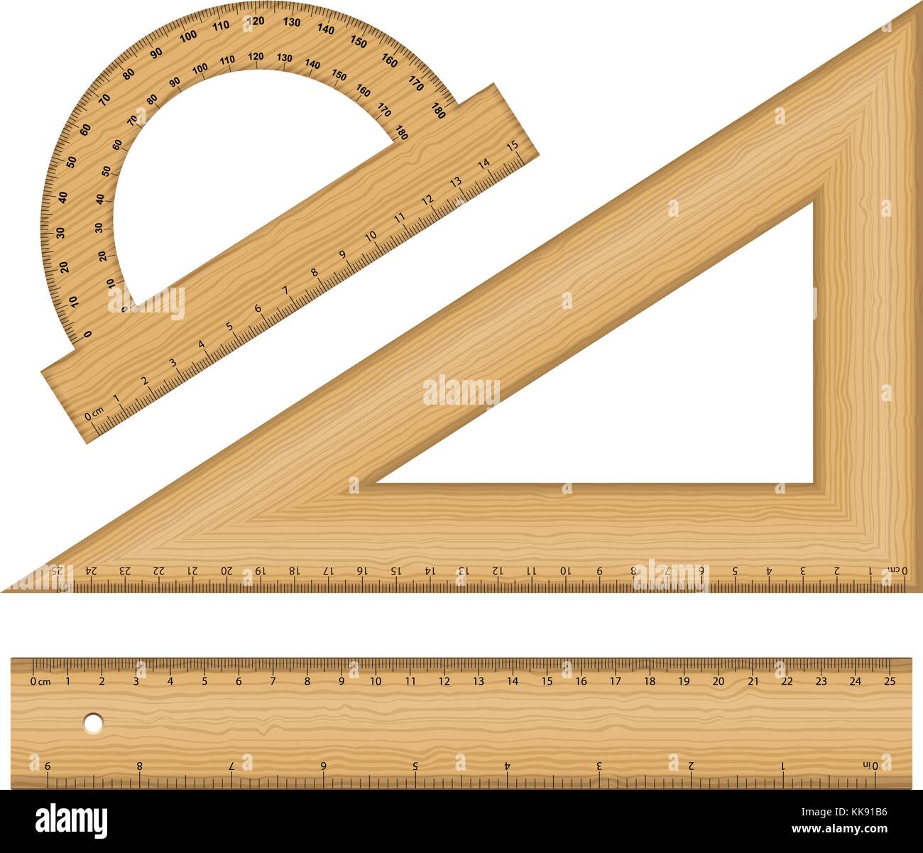 Wooden ruler instruments on a white background. Vector illustration ...