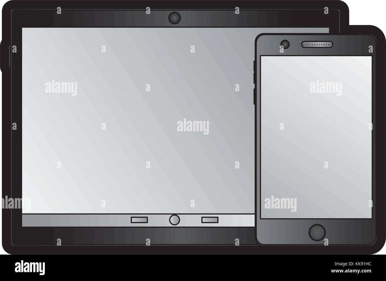 tablet and cellphone with reflective screen device icon image Stock ...