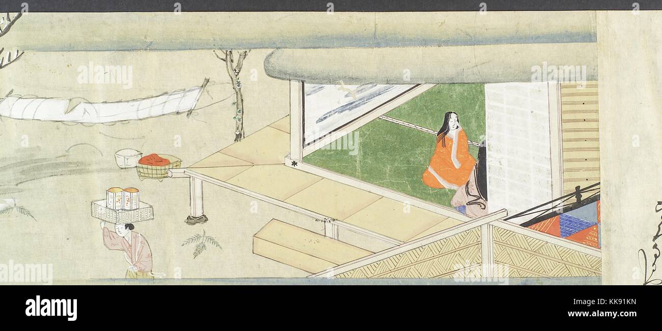 Page from a Japanese scroll, showing embellishments and decorations ...