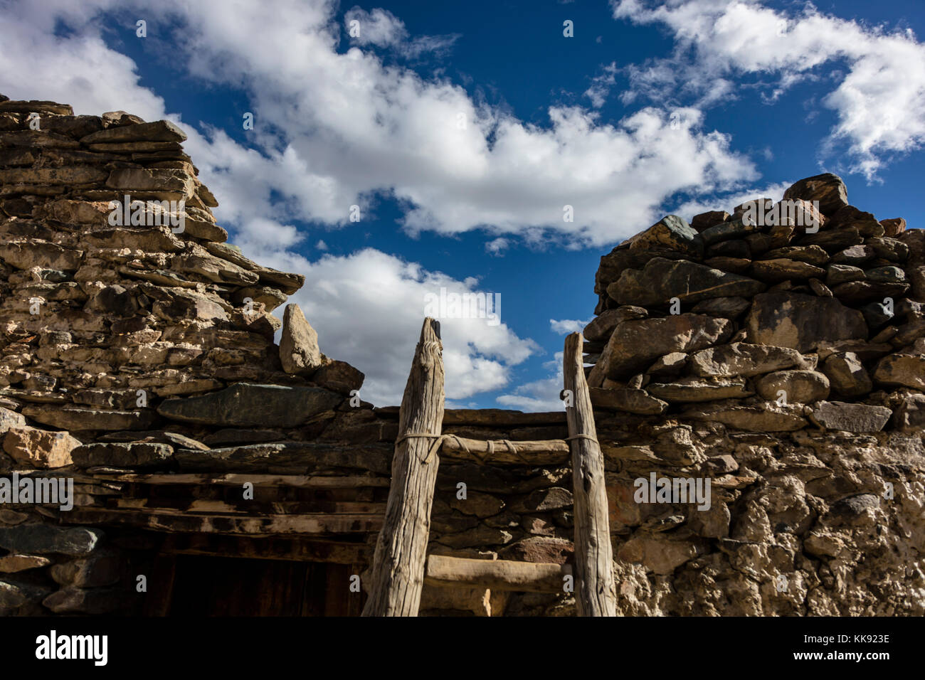 A traditional LADDER of a home near KARSHA GOMPA the largest Buddhist ...