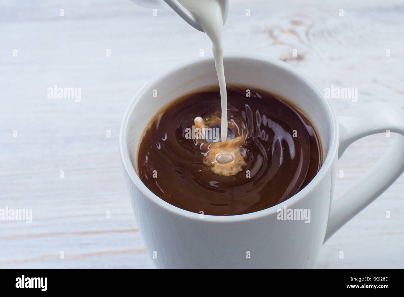 Adding milk to a cup of coffee Stock Photo - Alamy