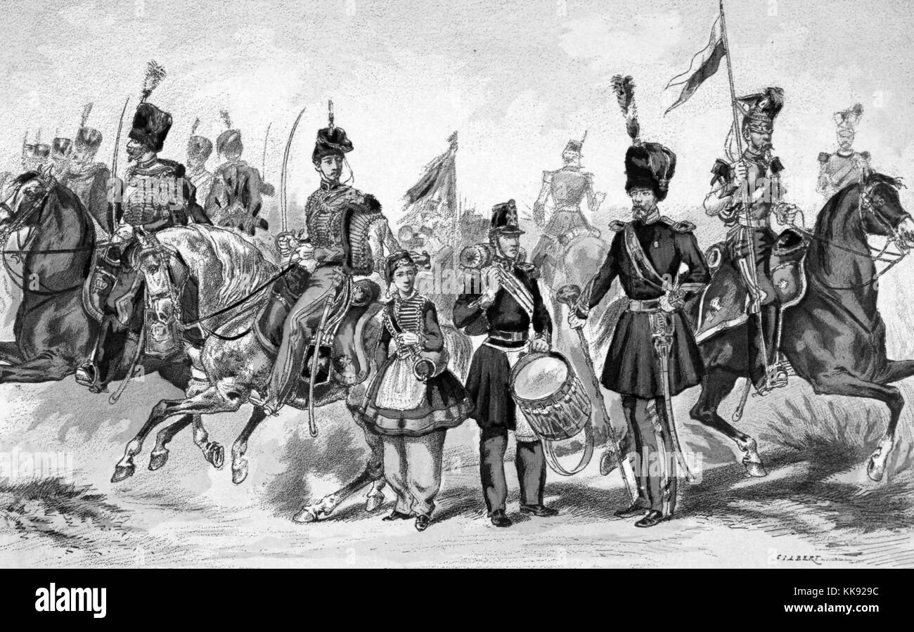 An image showing various French military uniforms of the mid-19th ...