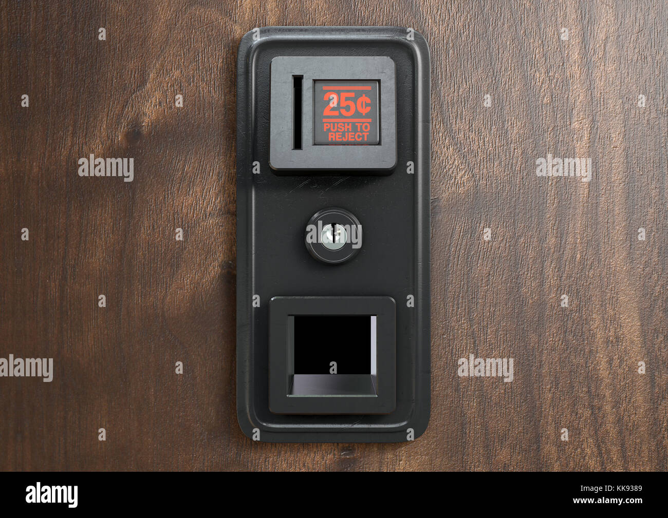 A coin receptacle slot panel from a coin operated machine with entry ...